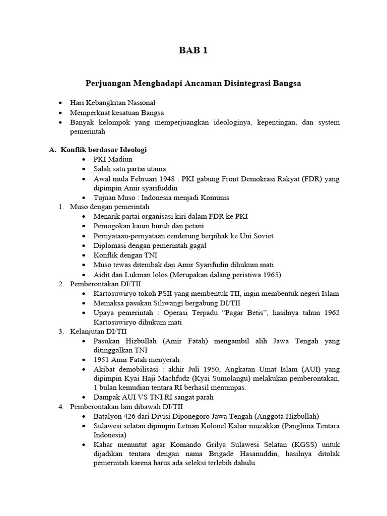 Disintegrasi Dan Integrasi Bangsa Indonesia Awal Kemerdekaan | PDF