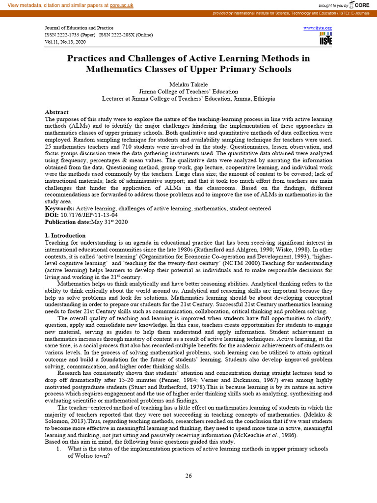 Active Learning Practices & Challenges in Primary School Math | PDF ...