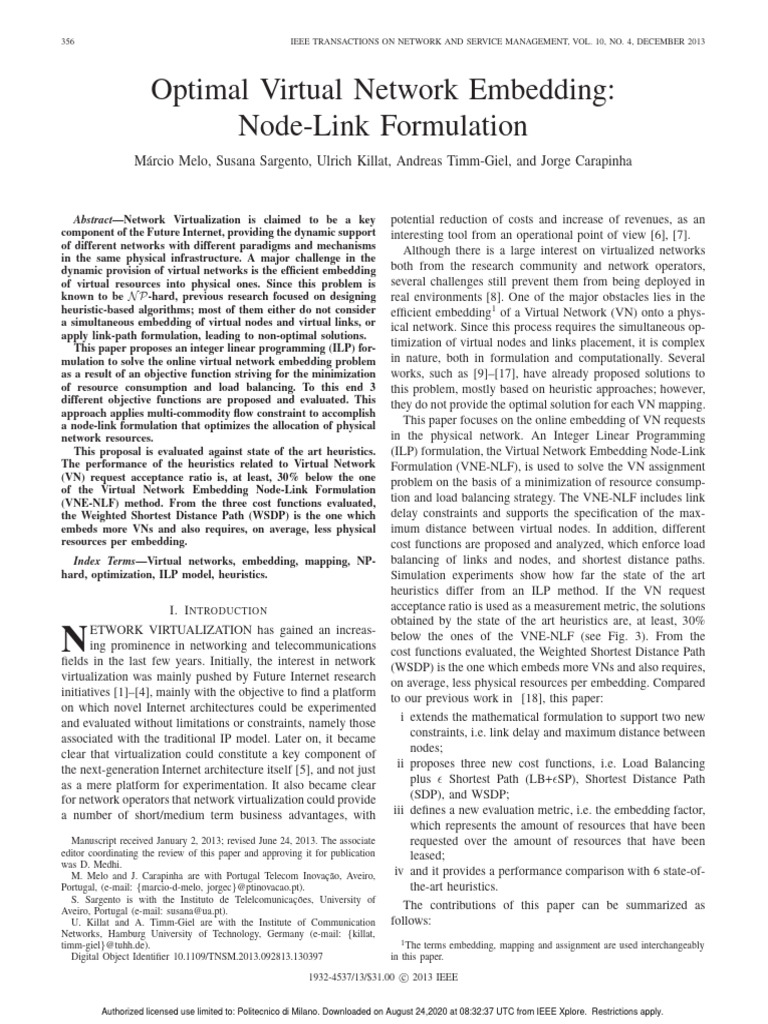 ILP. Optimal Virtual Network EmbeddingNode-Link Formulation | PDF | Mathematical Optimization ...