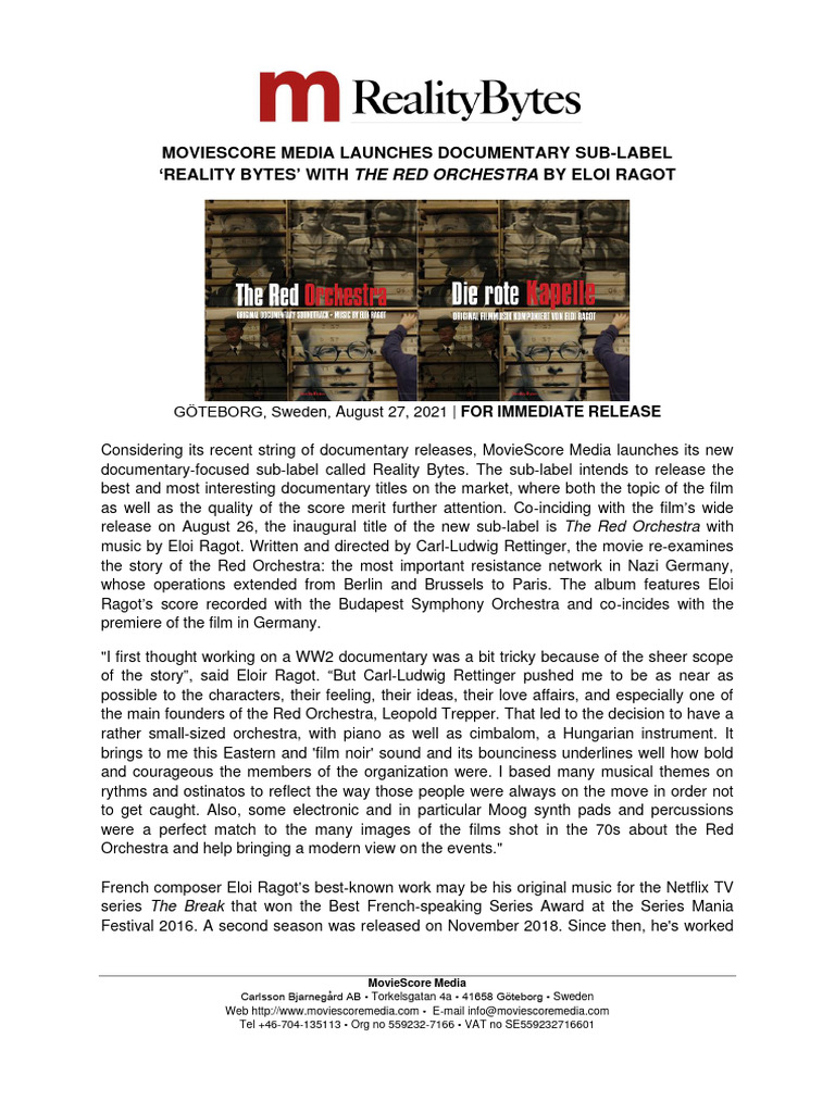 The Red Orchestra Press Release | PDF | Music Industry