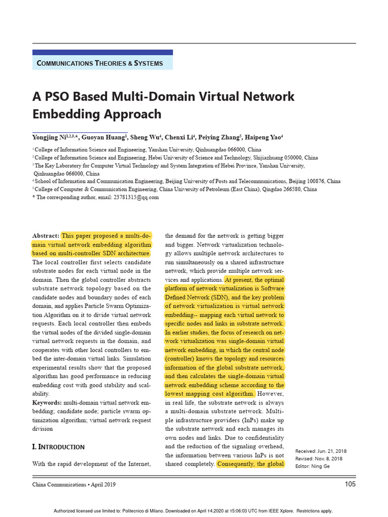 A PSO Based Multi-Domain Virtual Network Embedding Approach | PDF | Computer Network | Computer ...