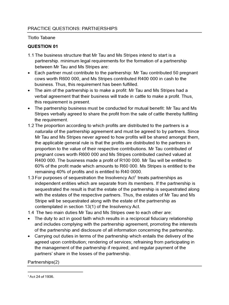 Odr Practice Questions-Partnerships | PDF | Partnership | Business