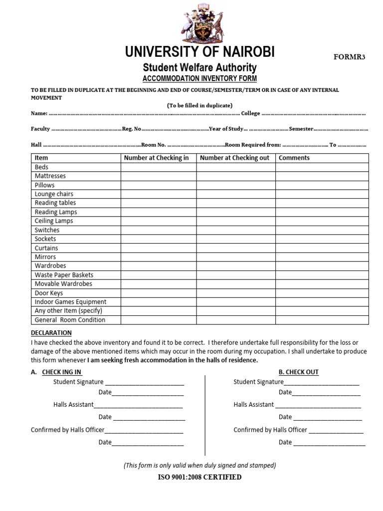 Accommodation Inventory Form-1 | PDF