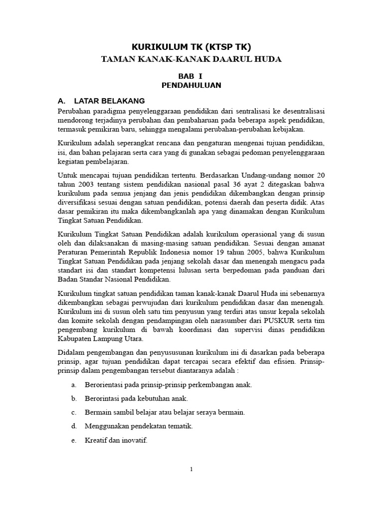 Kurikulum K13 TK Daarul Huda | PDF