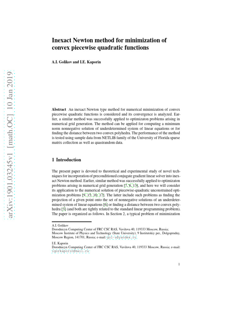 Inexact Newton Method For Minimization of Convex P | PDF | Mathematical Optimization ...