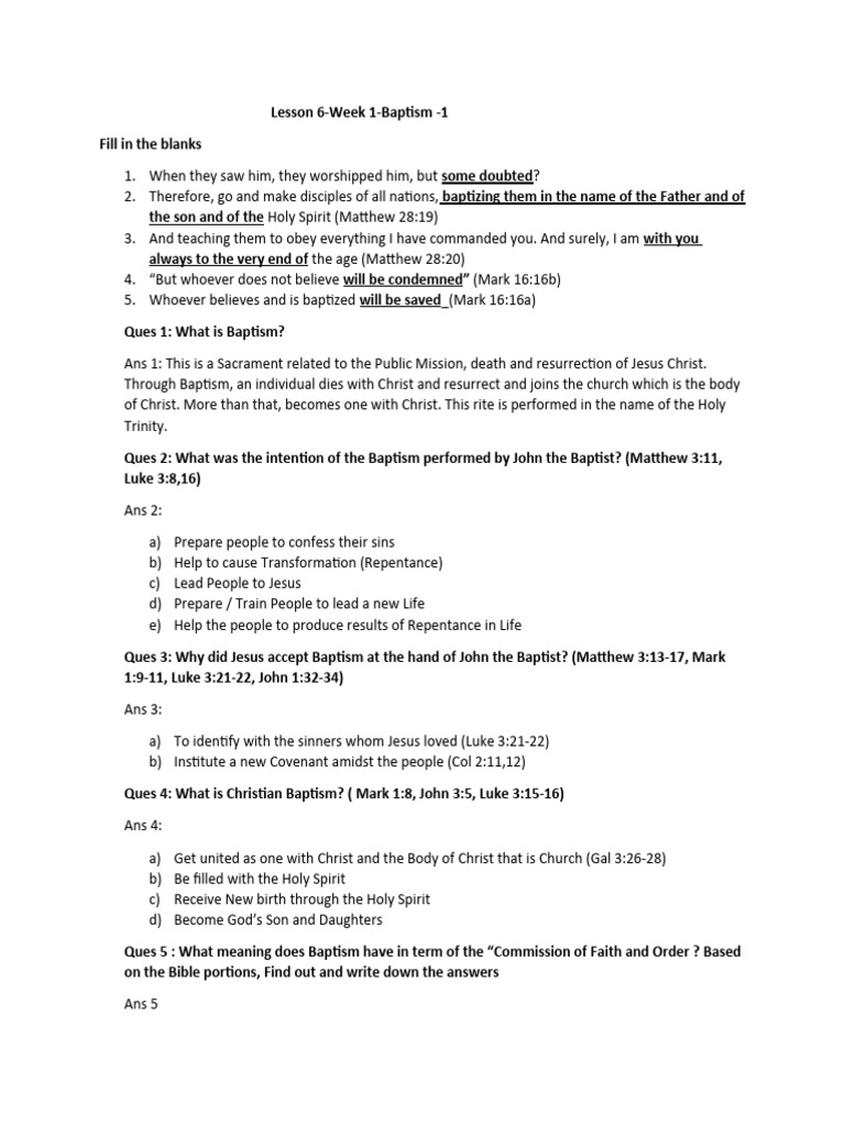 Lesson 6 Week 1-Baptism - 1 | PDF