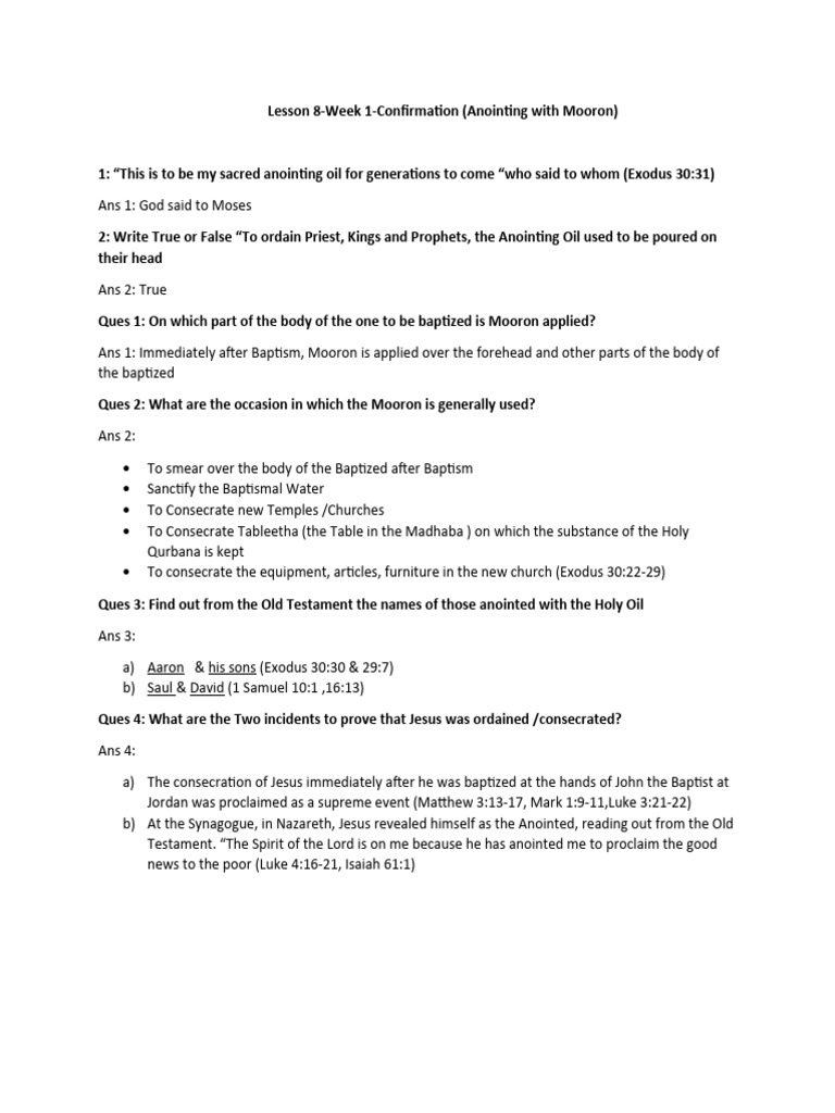 Lesson 8 Week 1-Confirmation (Anointing With Mooron) | PDF