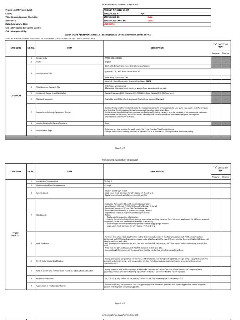VAM Pipeline Stress Alignment Checklist | PDF | Pipe (Fluid Conveyance ...