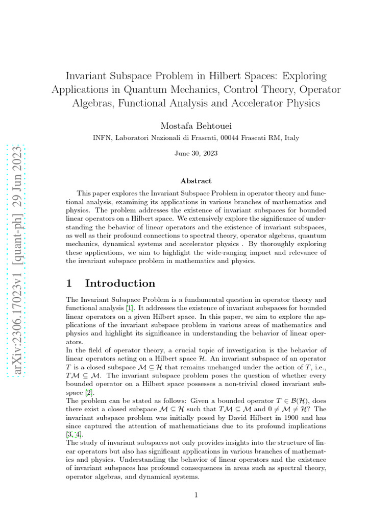 2023 - Invariant Subspace Problem in Hilbert Spaces Explo | PDF | Operator (Mathematics ...