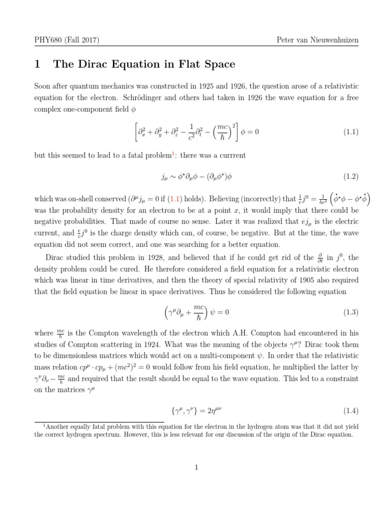 01 Dirac Eqn Flat Space | PDF | Matrix (Mathematics) | Schrödinger Equation