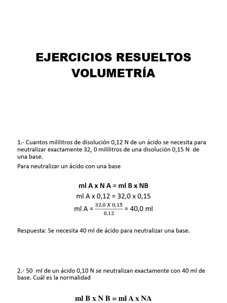 Ejercicios Resueltos Volumetria | PDF | Ácido | Química