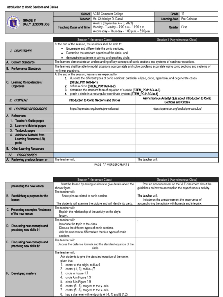 Pre-Calculus (Q1 - W2) | PDF | Circle | Analytic Geometry