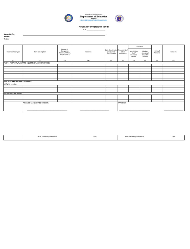 Property Inventory Form Template | PDF | Real Estate Appraisal ...