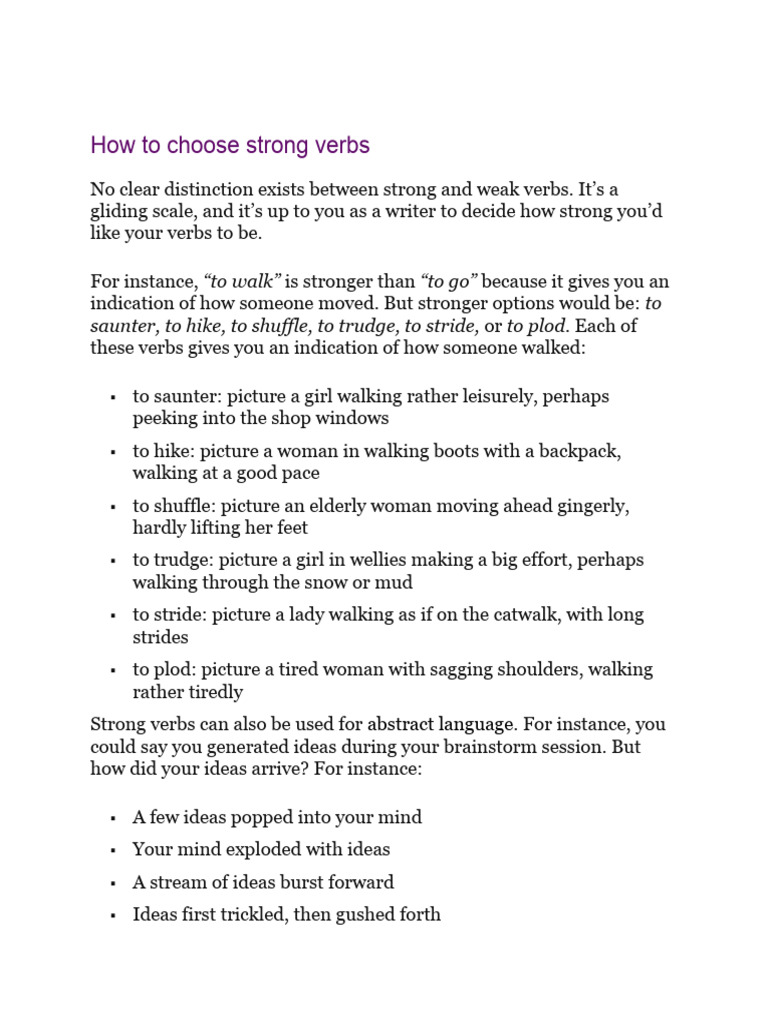 How To Choose Strong Verbs | PDF | Adverb | Linguistics