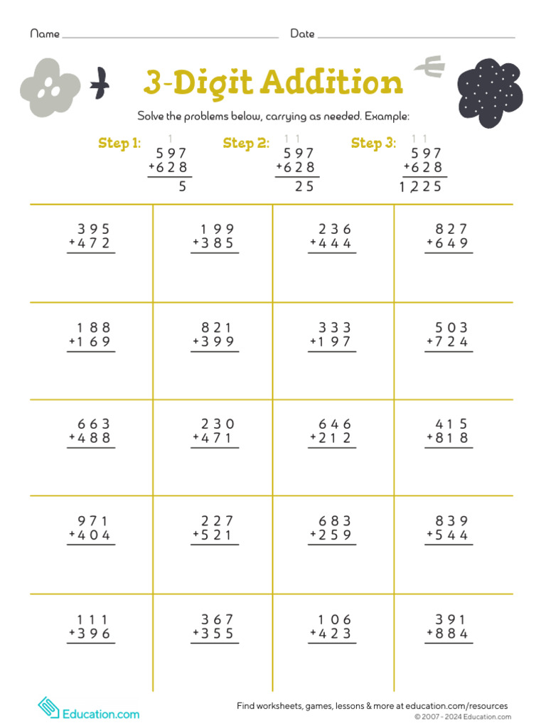 Practice Test 3 Digit Addition | PDF