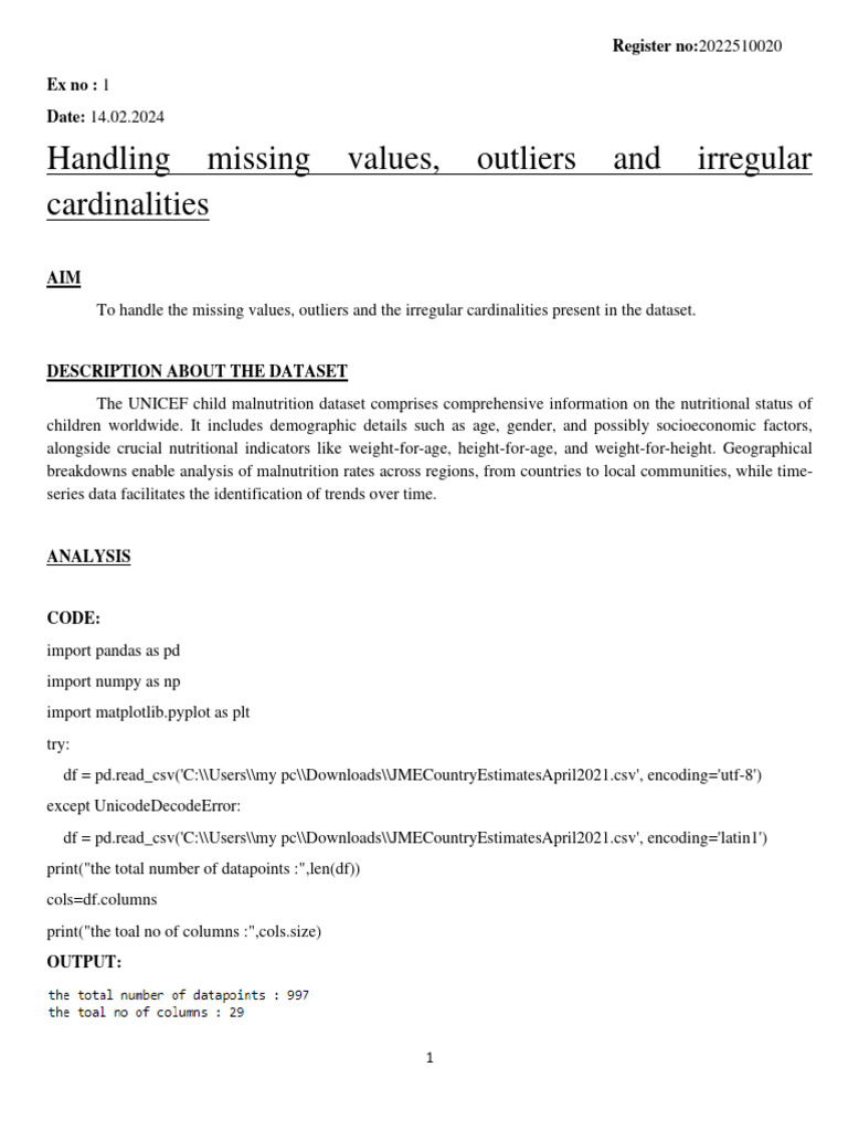 Handling Missing Values, Outliers and Irregular Cardinalities | PDF | Malnutrition