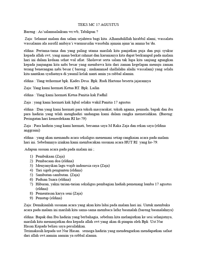Teks MC 17 Agustus Ke-79 | PDF