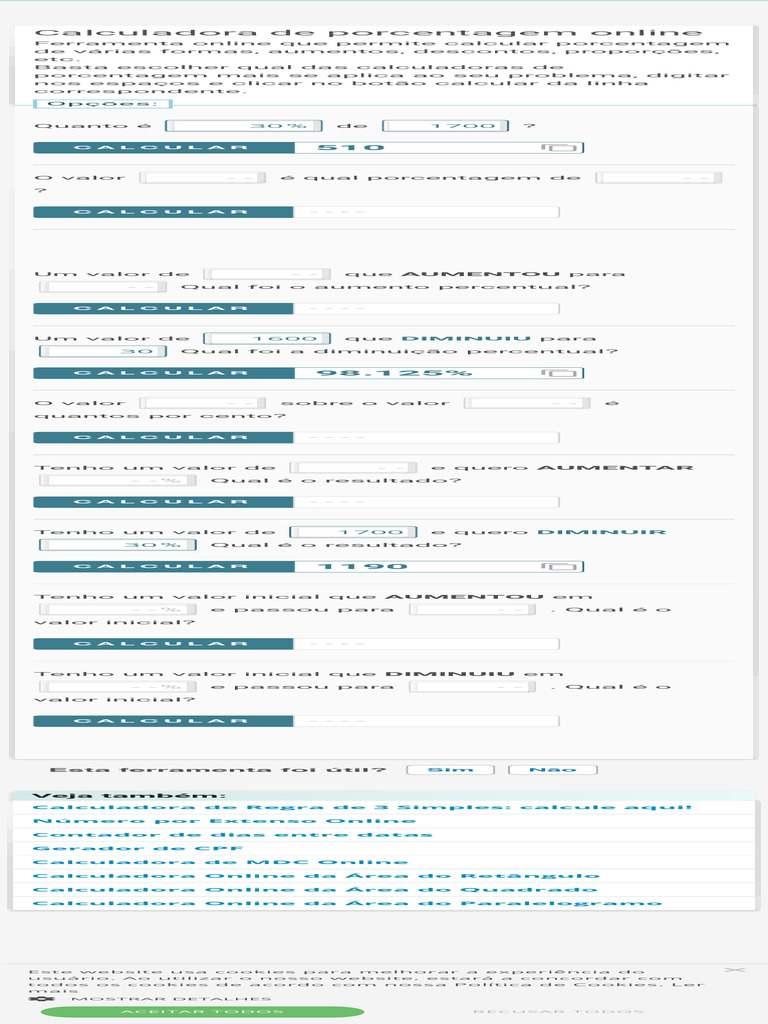 Calculadora de Porcentagem Online - 4devs | PDF