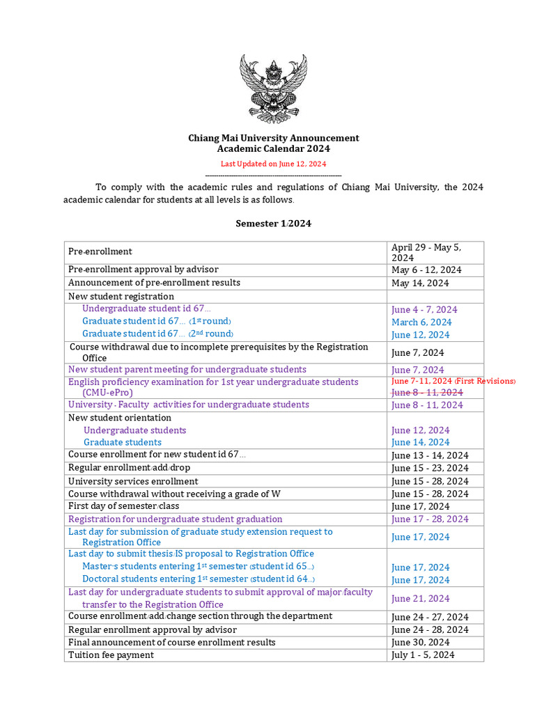 REG Academic Calendar 2024 | PDF | Thesis | Undergraduate Education