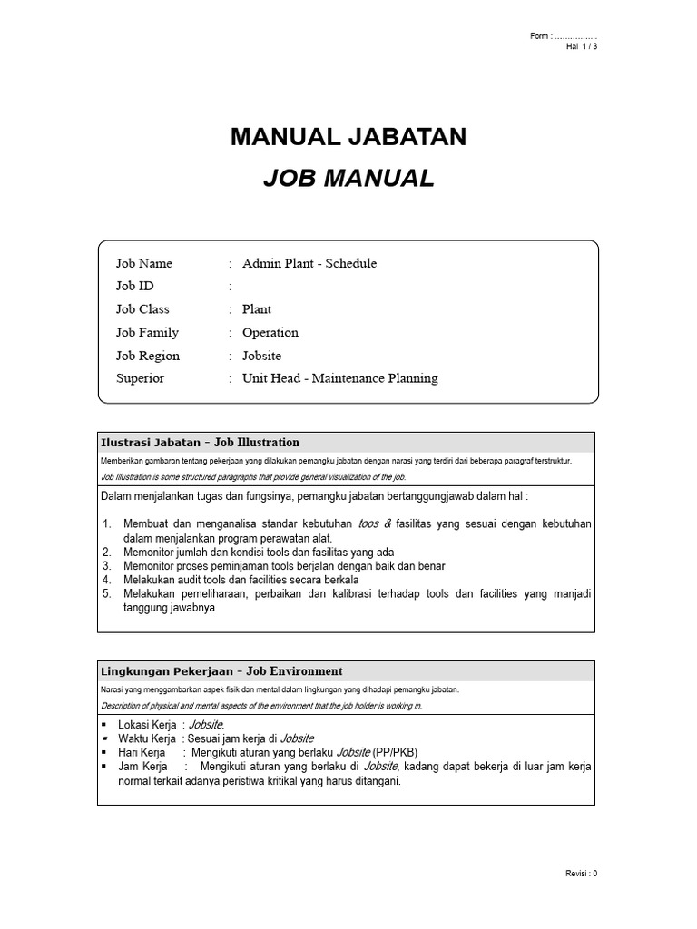 Job Manual Admin Plant Tambang | PDF
