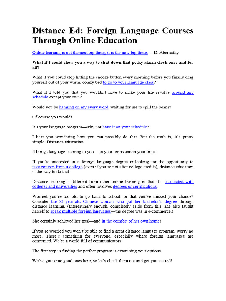 Distance Ed Foreign Language Courses Through Online Education | PDF ...