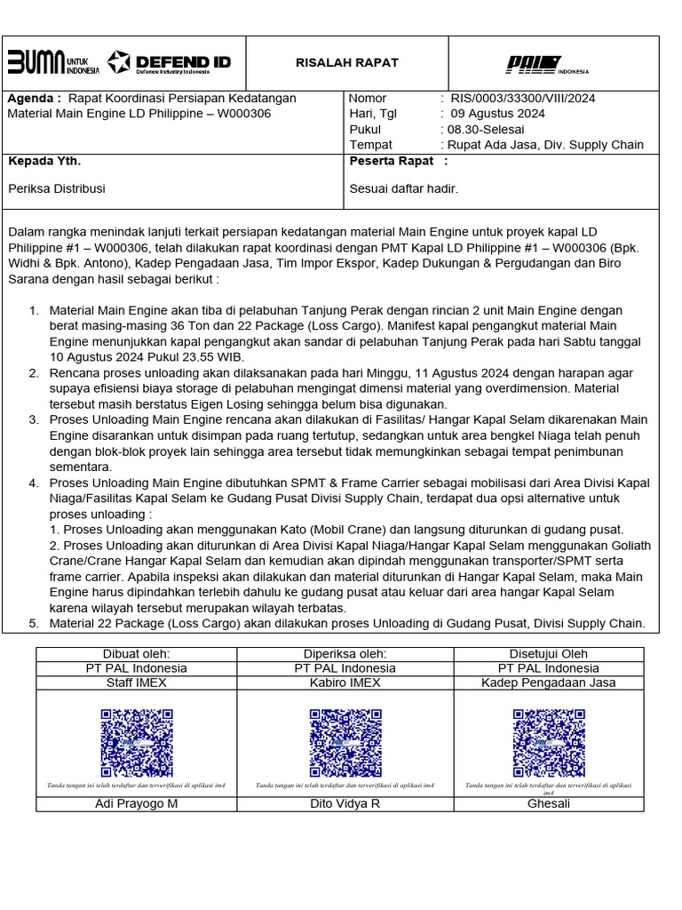 Template Risalah Rapat 9 Agustus 2024 | PDF