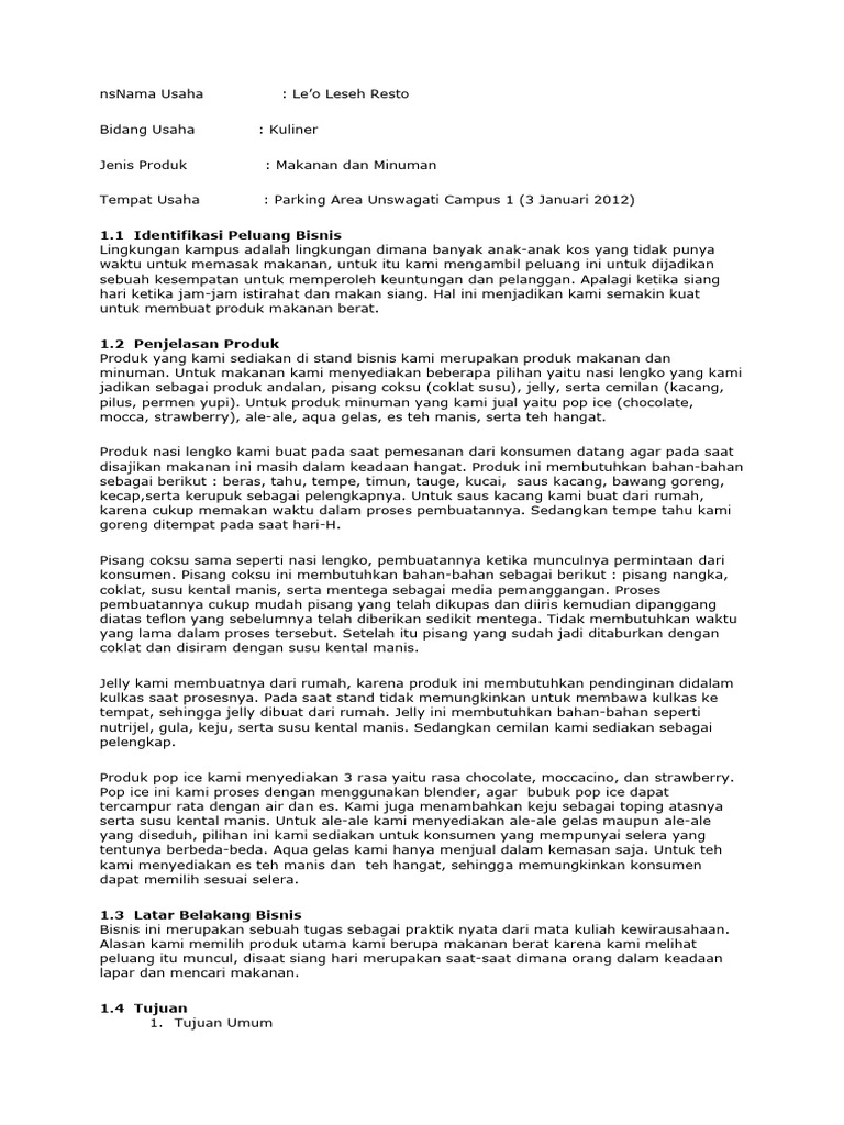 Contoh Proposal Business Plan 7 | PDF