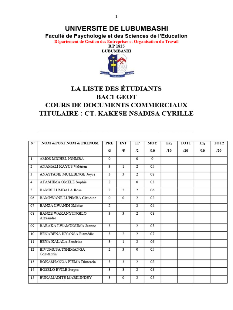 Moyenne Bac1 Geot Unilu | PDF