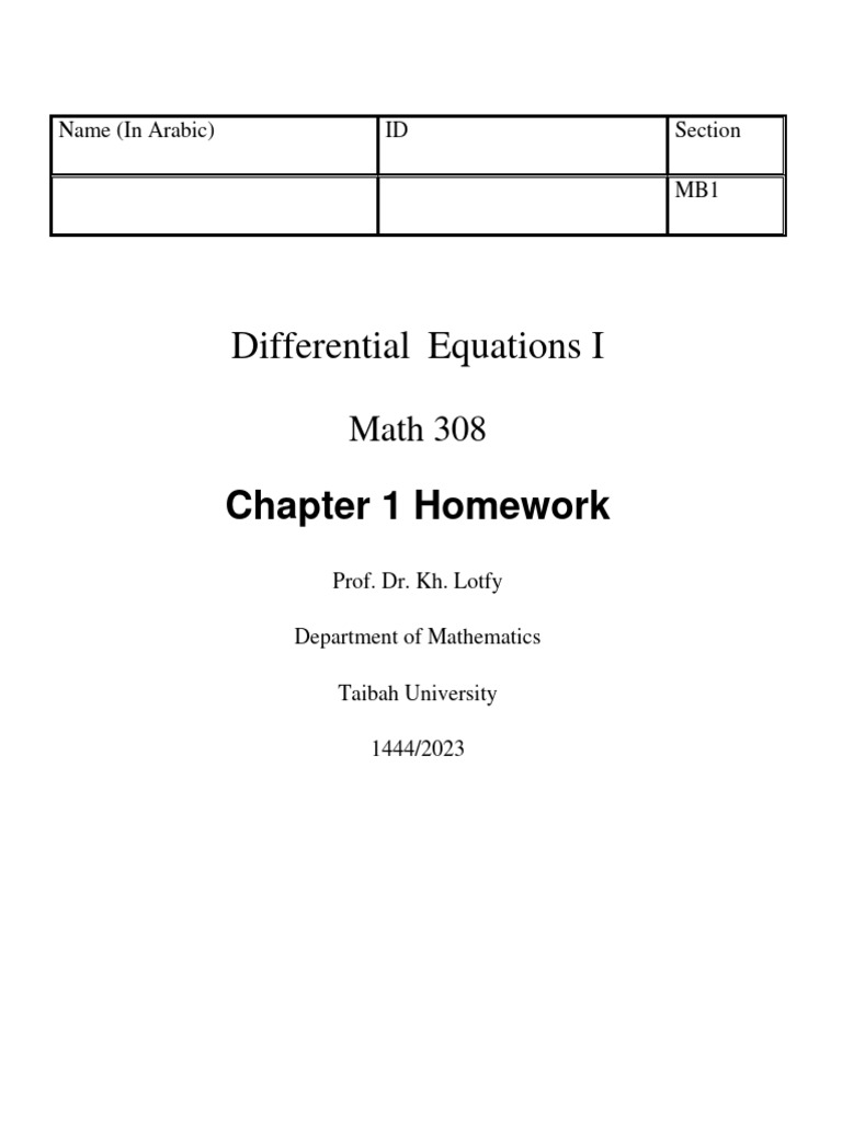 Differential Equations 308 Chapter 1 Homework | PDF | Equations | Differential Equations