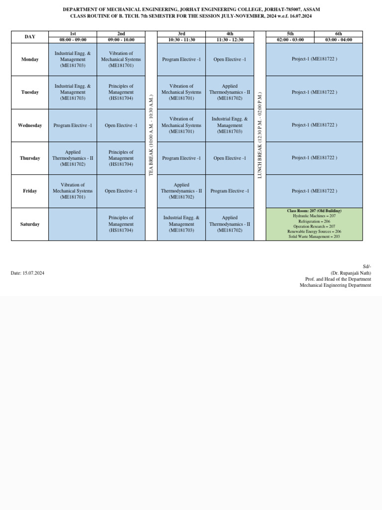 Class Routine of b Tech 7th Semester for the Ses_240715_161906 | PDF ...