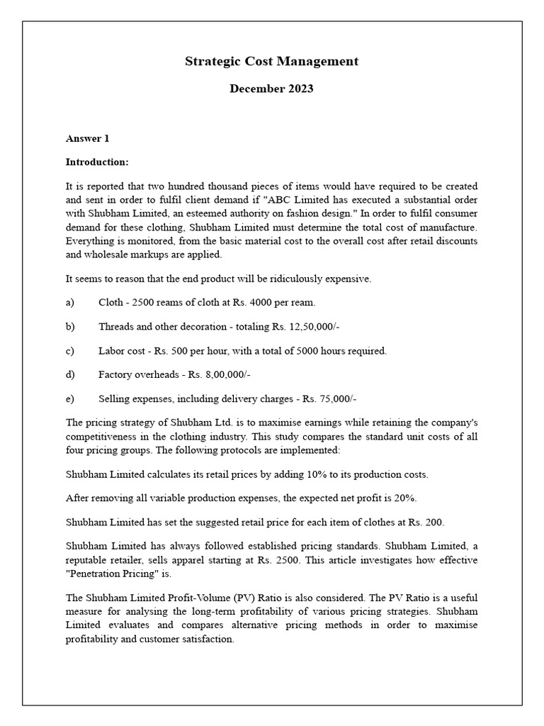 Strategic Cost Management | PDF | Cost Accounting | Pricing