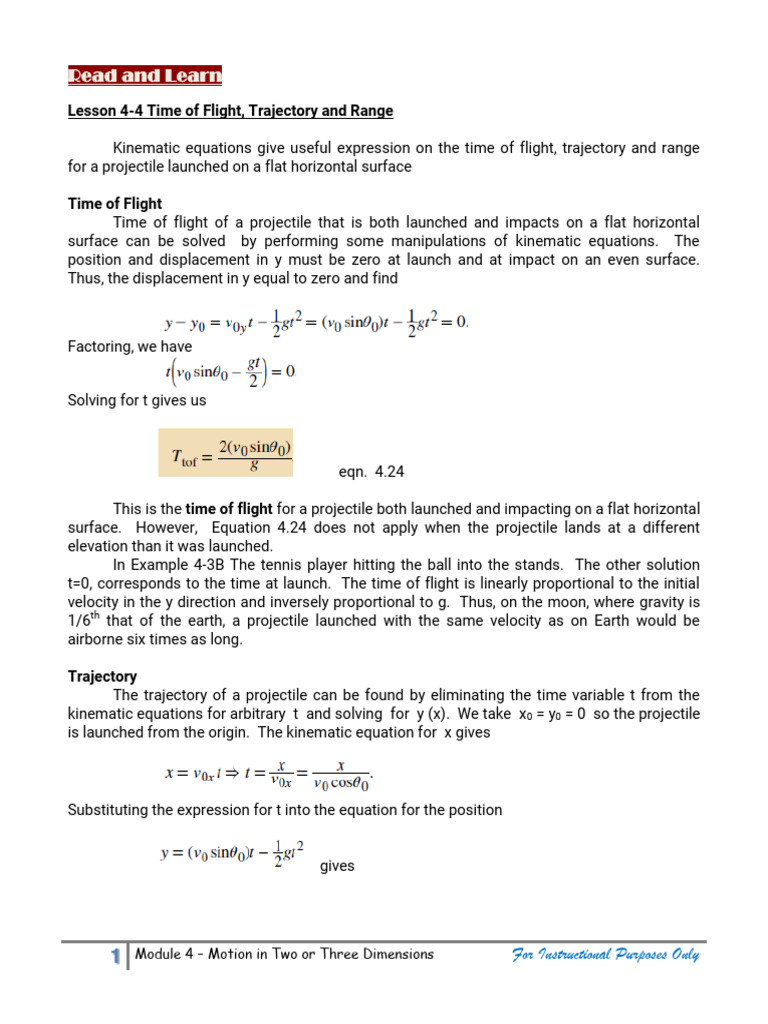 Module 4-4 Time of Flight, Trajectory and Range | PDF | Mechanics ...