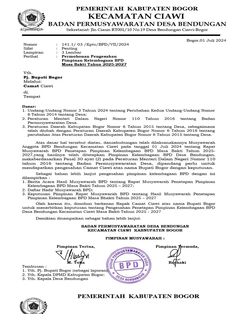 Pengesahan Pimpinan BPD 2025-2027 | PDF