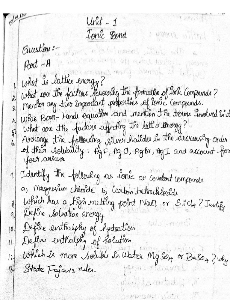 Unit 1&2 Question Bank Inorg. Assignment | PDF