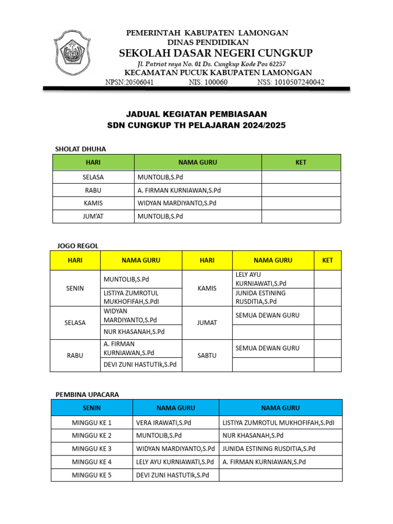 Jadual Piket Guru | PDF