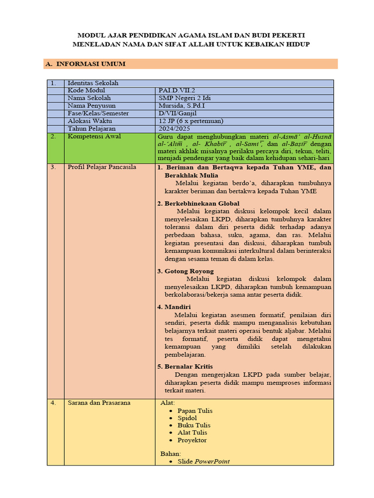 Modul Ajar Kelas 7 PAI - Bab 2 | PDF