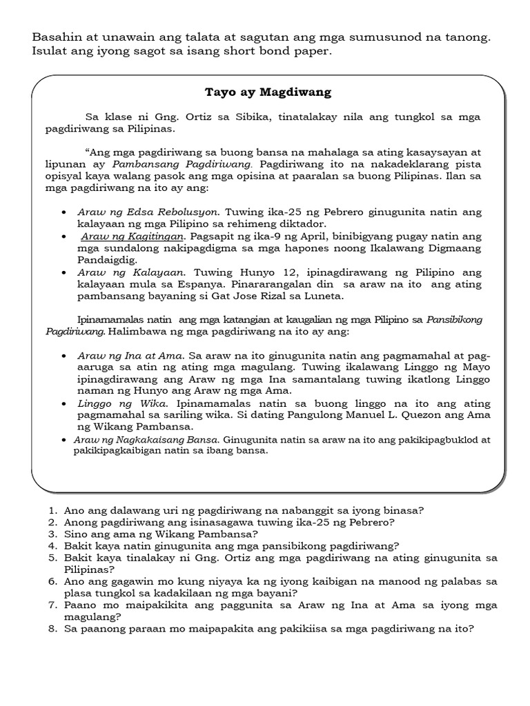 Filipino Pagbasa Task 02.13.24 | PDF