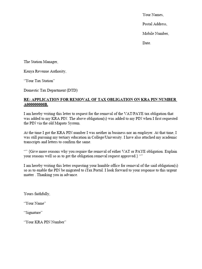 Request for KRA Tax Obligation Removal | PDF