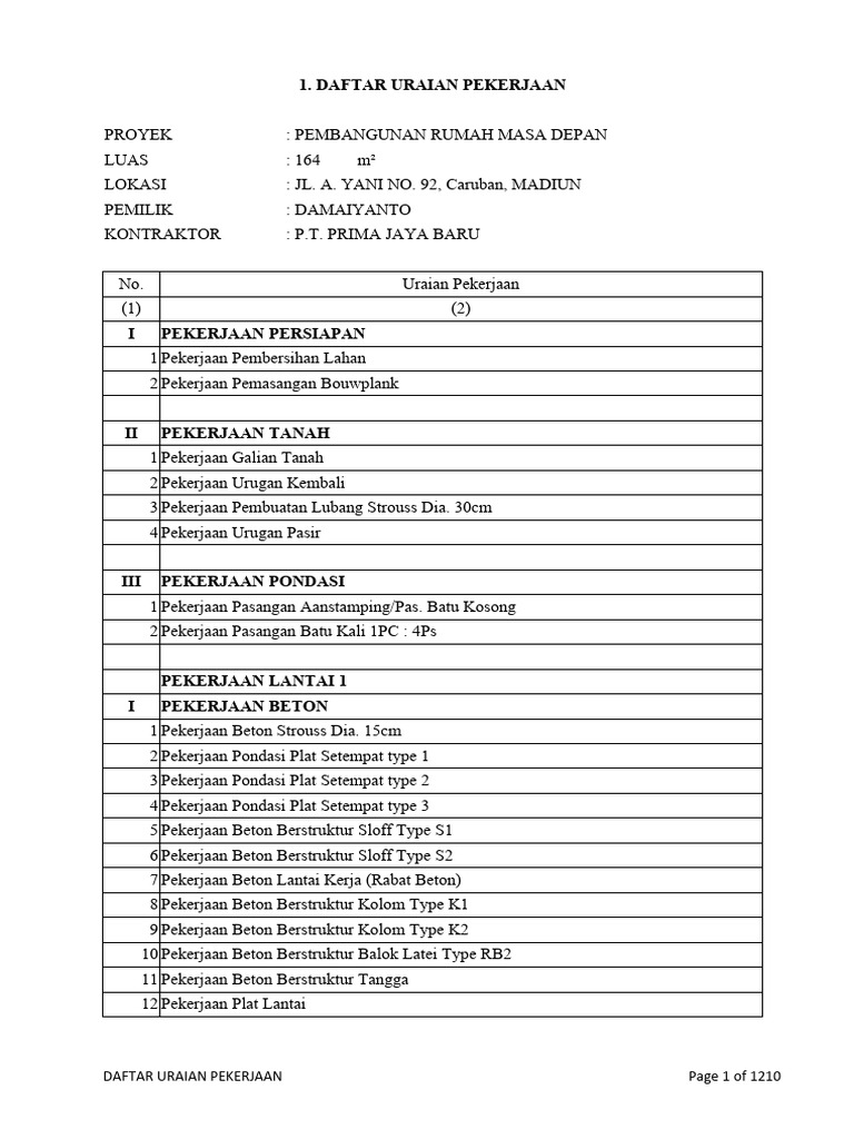 RAB Rumah 2 Lantai | PDF