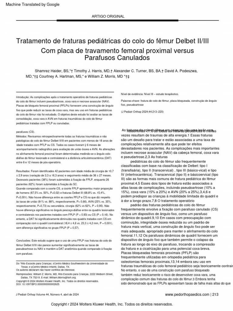 Treatment of Delbet II - III Pediatric Femoral Neck Fractures With ...