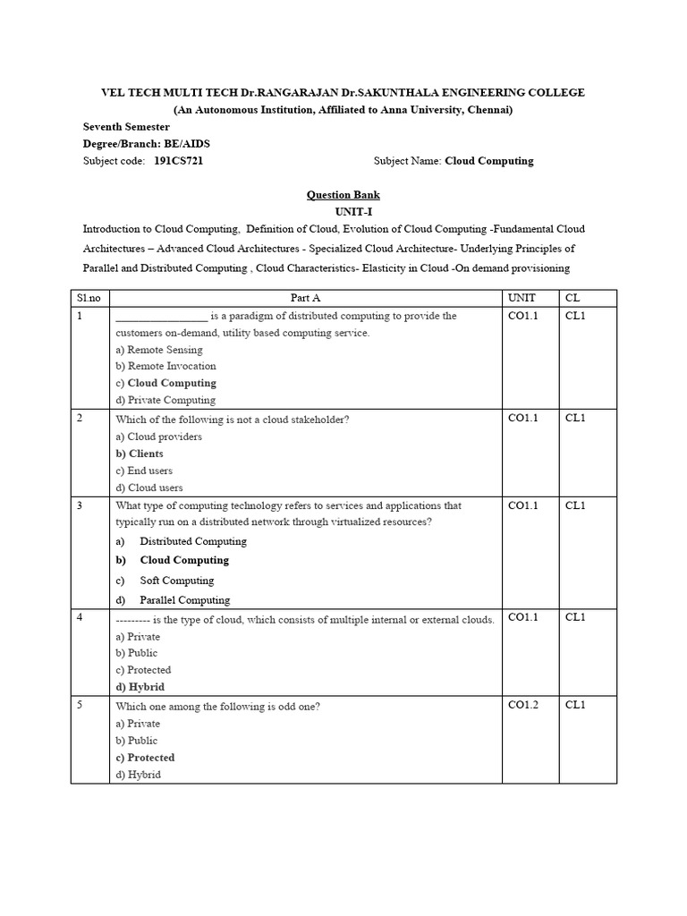 191CS721 Cloud Computinh Qb-Final | PDF | Cloud Computing | Virtualization
