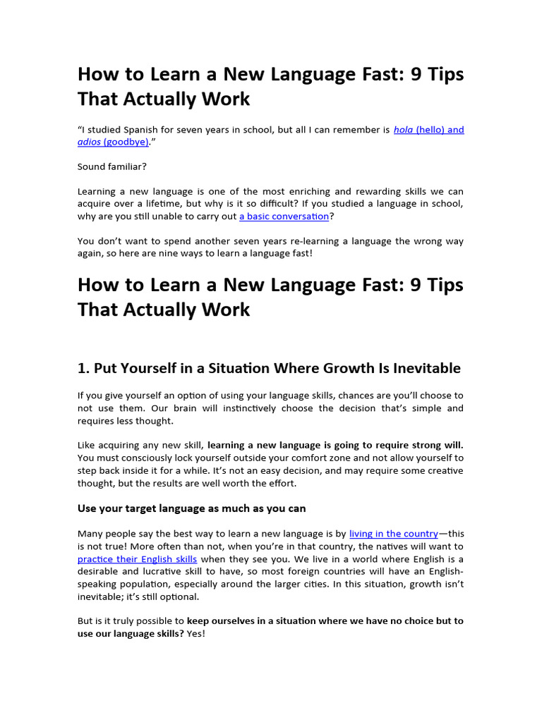How To Learn A New Language Fast 9 Tips That Actually Work | PDF ...