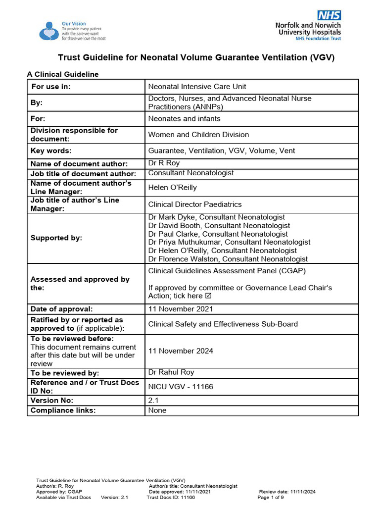 Neonatal VGV Guideline | PDF | Neonatology | Respiratory System