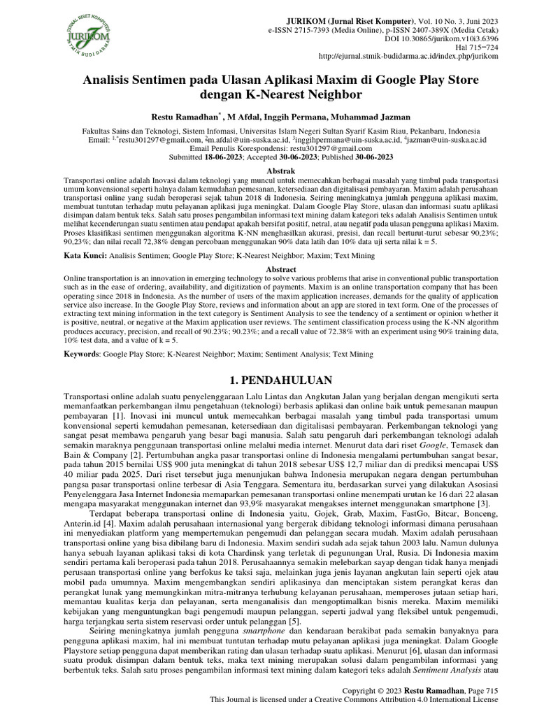 [123dok.com] Analisis Sentimen Pada Ulasan Aplikasi Maxim Di Google Play Store Dengan k Nearest ...