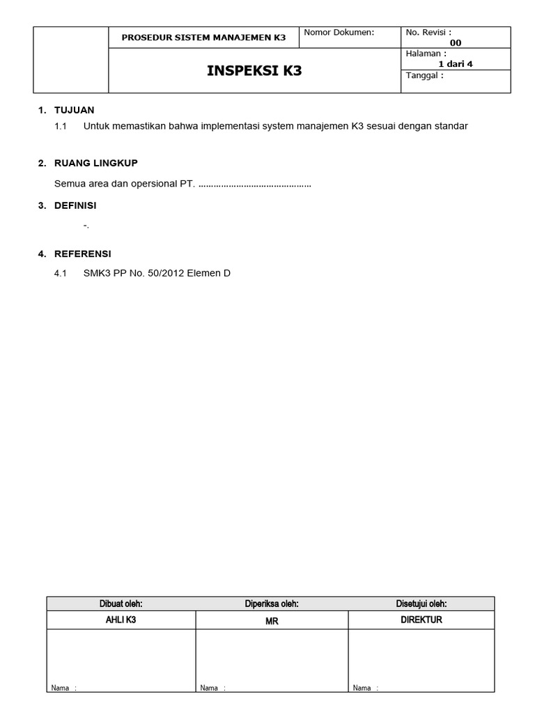 Sop 20 Sop Inspeksi k3 | PDF