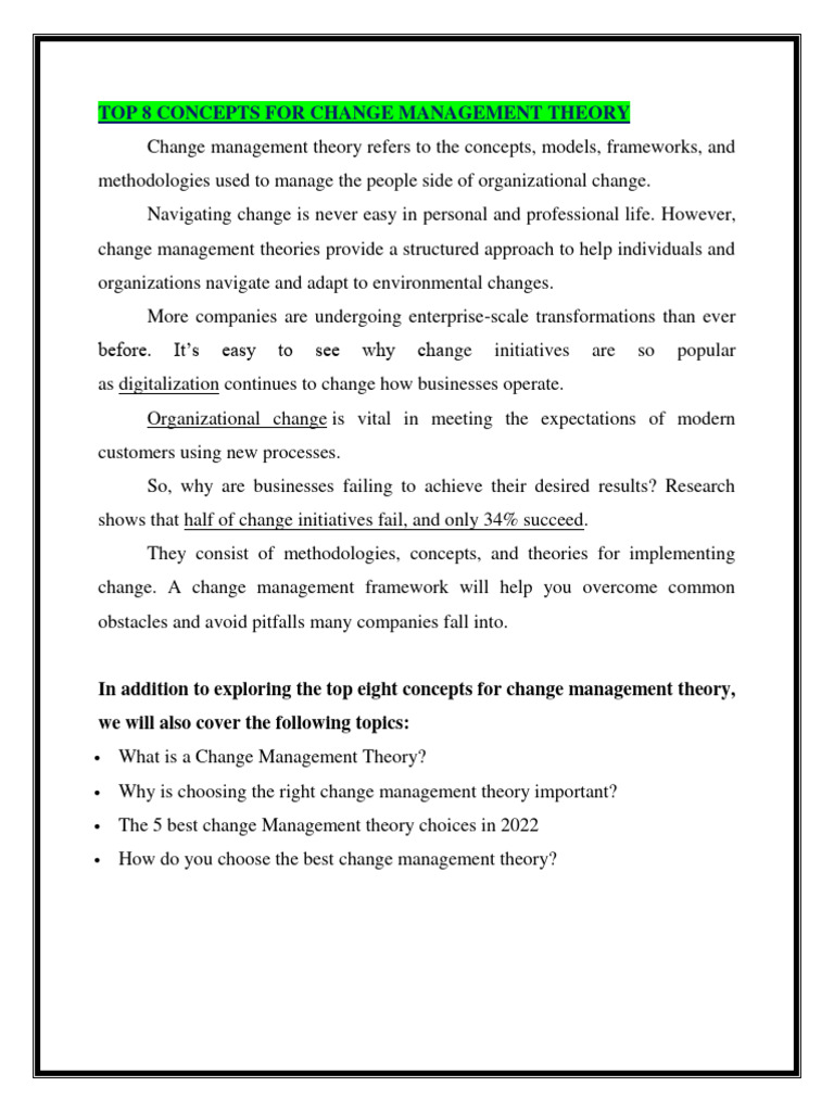 Top 8 Concepts For Change Management Theory | PDF | Change Management ...