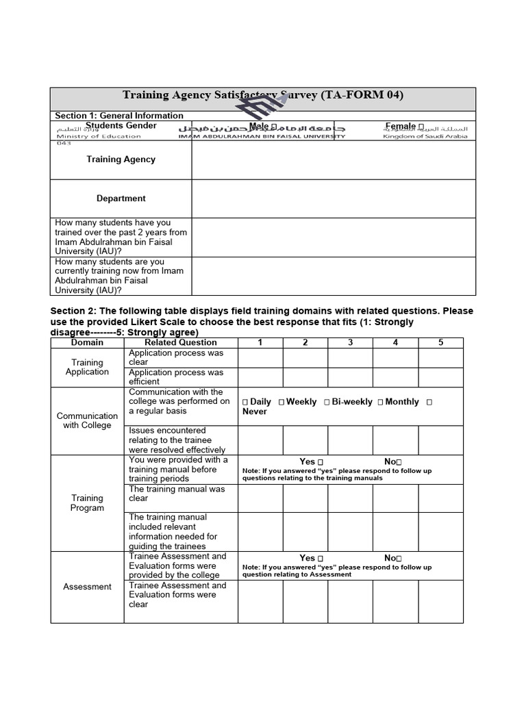 TA-FORM 04 - Training Agency Satisfactory Survey | PDF