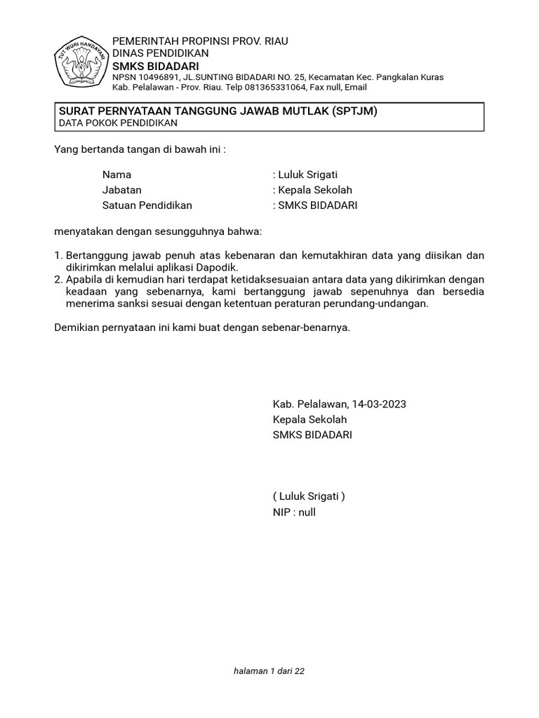 SPTJM SMK Bidadari 2023 | PDF