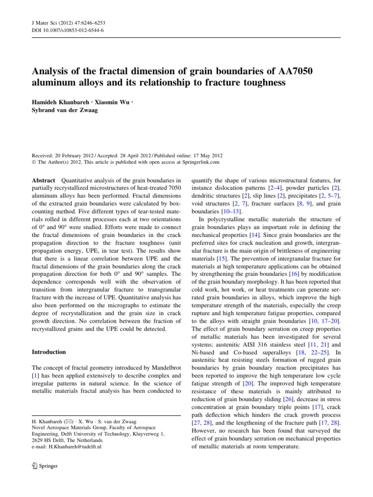 Analysis of The Fractal Dimension of Grain Boundaries of AA7050 Aluminum Alloys and Its ...