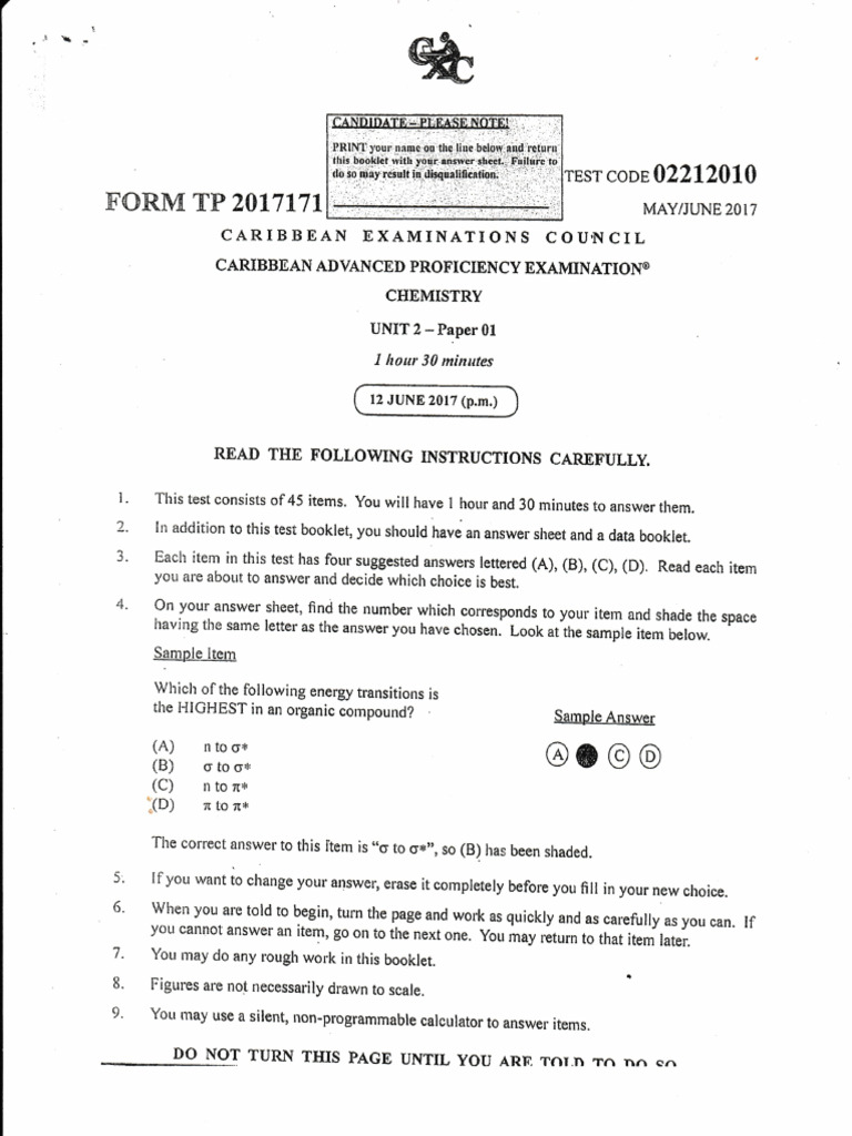 Cape Chemistry U2 P1 May-June 2017 With Answers | PDF